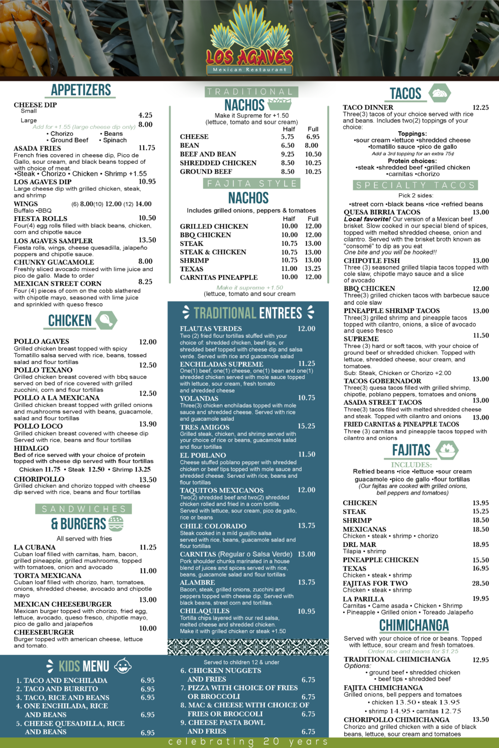 Menus - Los Agaves Mexican Restaurant